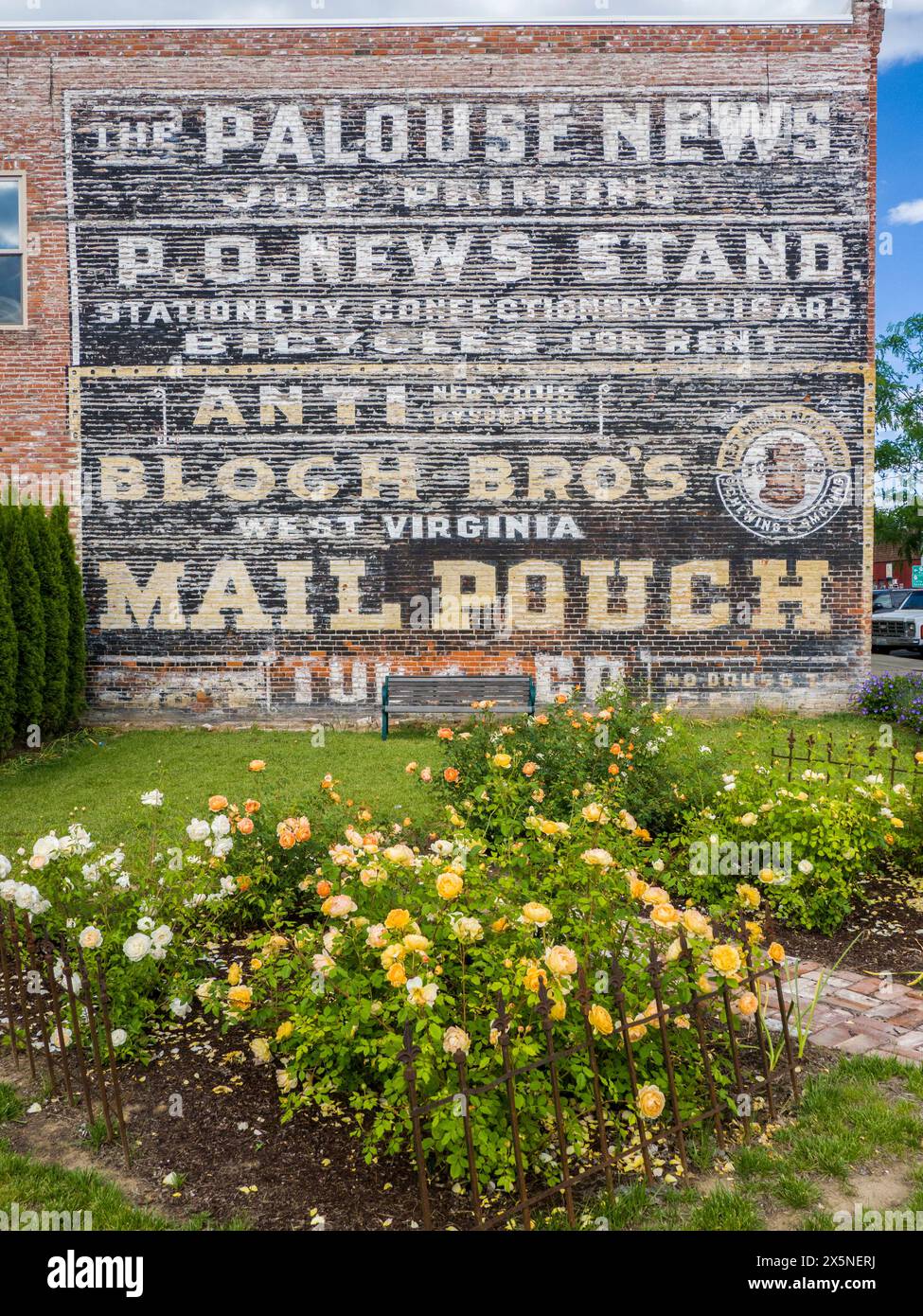 USA, Washington State, Palouse. Advertising mural on a historic brick ...