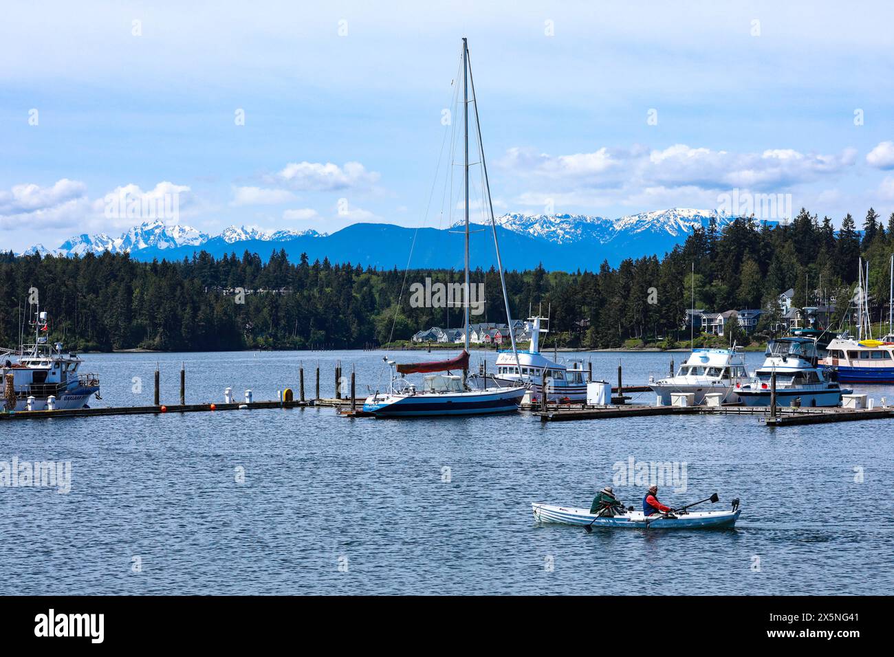 Port Ludlow, Washington State, USA. Kayakers on the bay at Port Ludlow ...