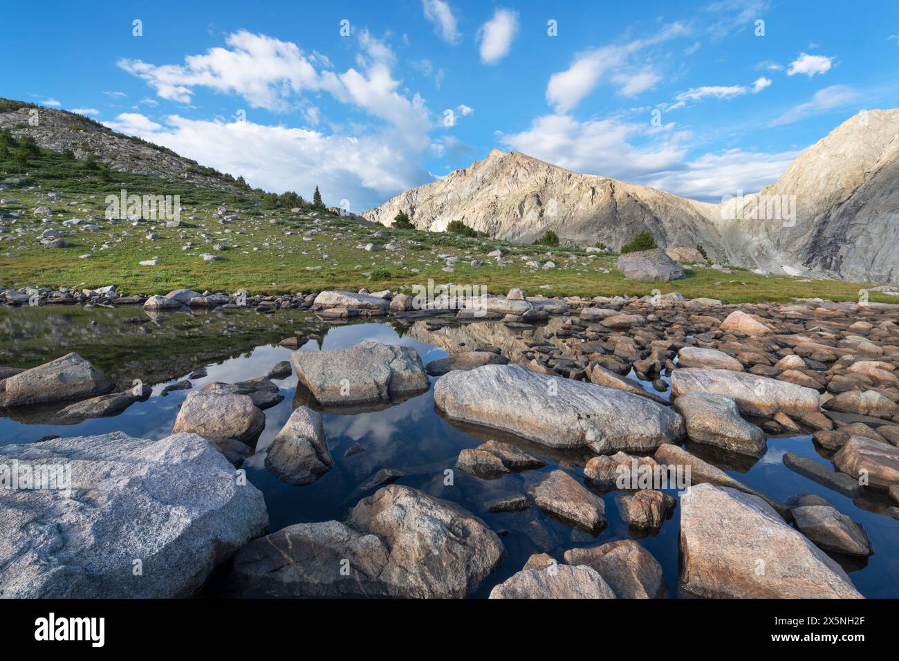 Peaks and ridges of East Fork Valley seen from tarn above Pyramid Lake ...