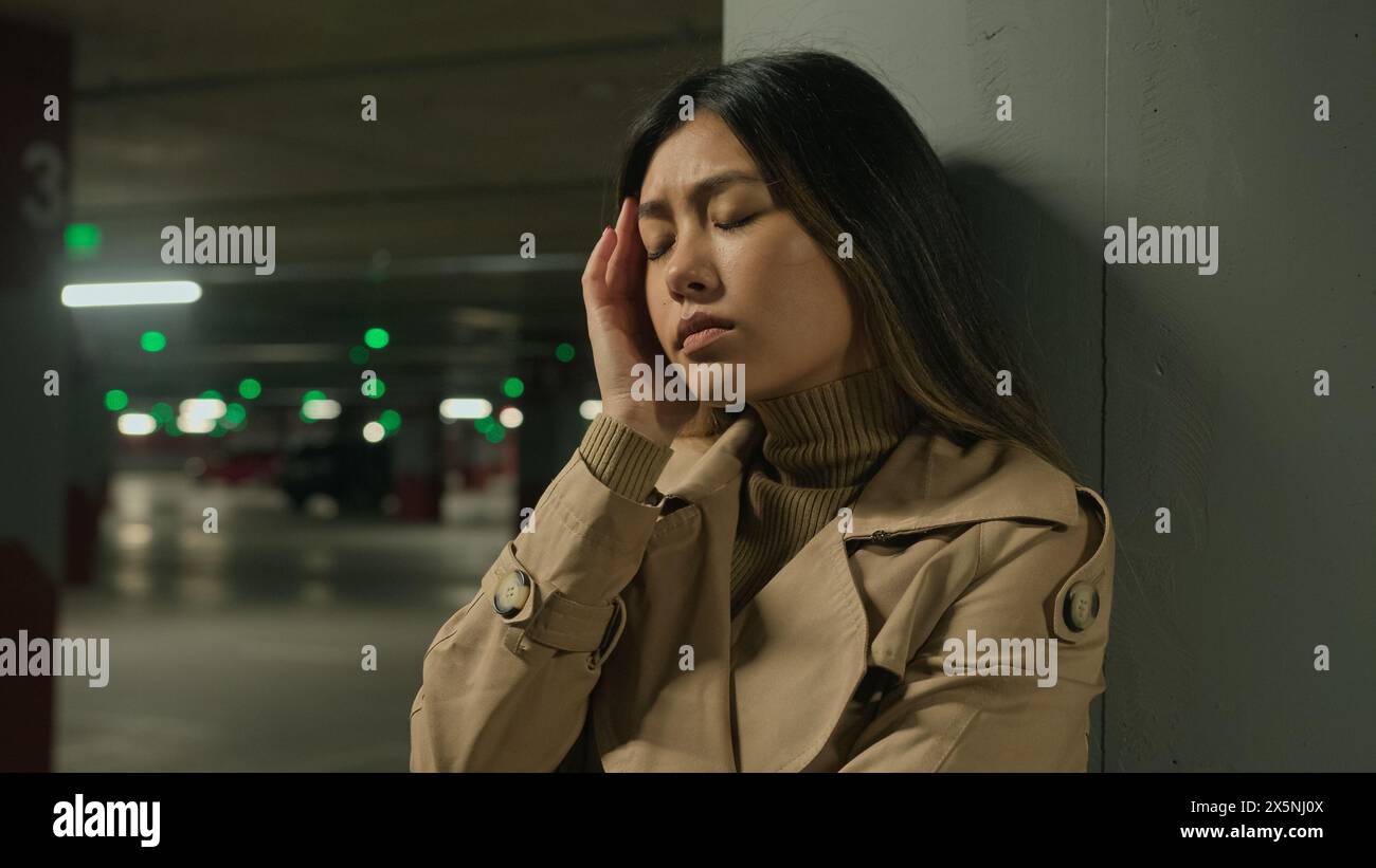 Stressed anxious sad upset Asian woman girl chinese korean japanese ...