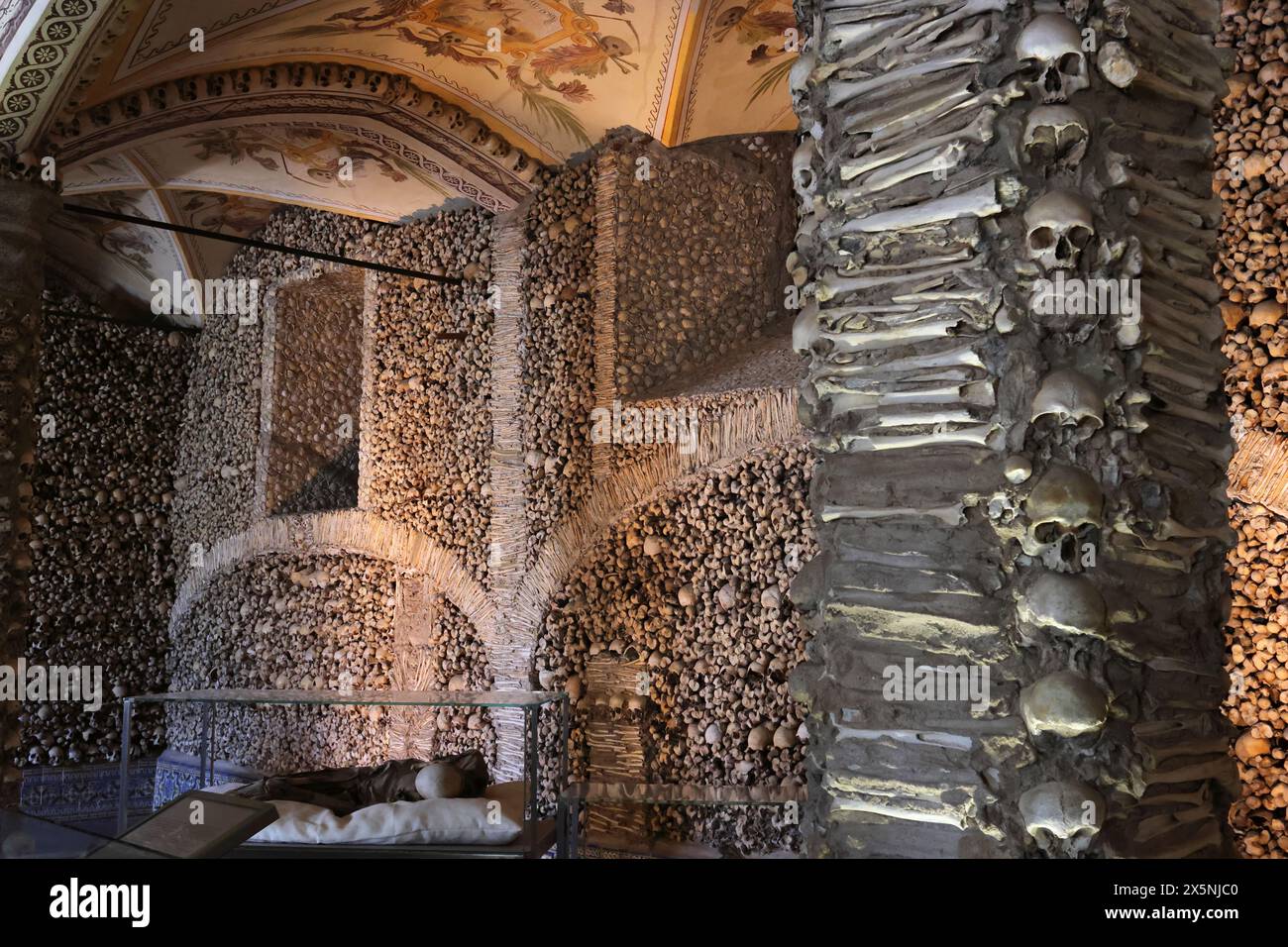 Interior details of the Capela dos Ossos, the Chapel of Bones, Evora ...