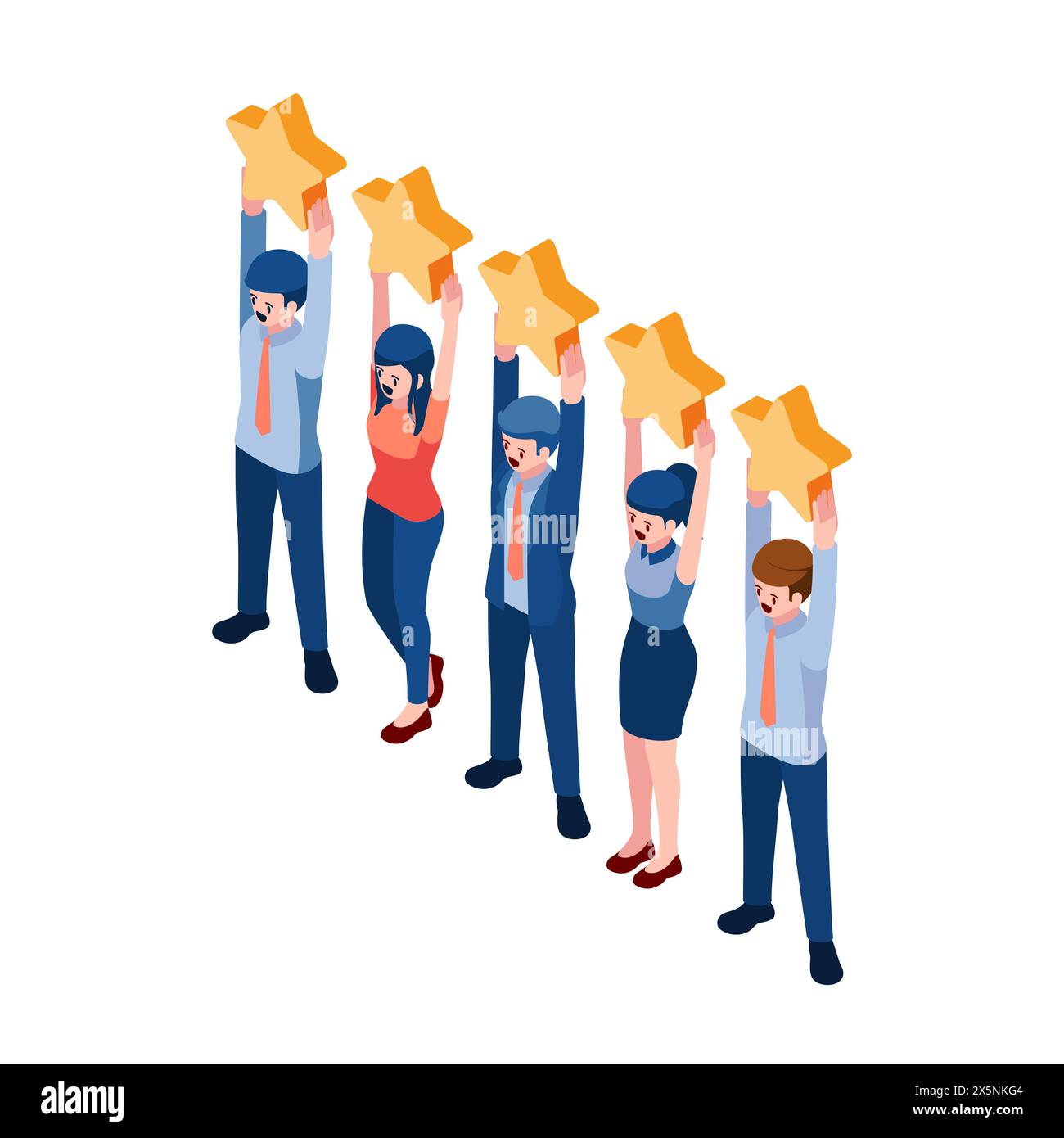 Flat 3d Isometric People Give Five Star Rating. Customer Feedback and ...