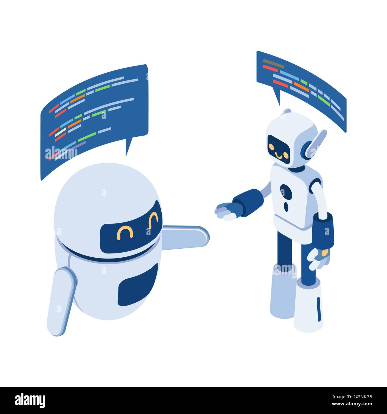 Flat 3d Isometric Two Ai Robot Talking. Artificial Intelligence and Automation Concept Stock ...