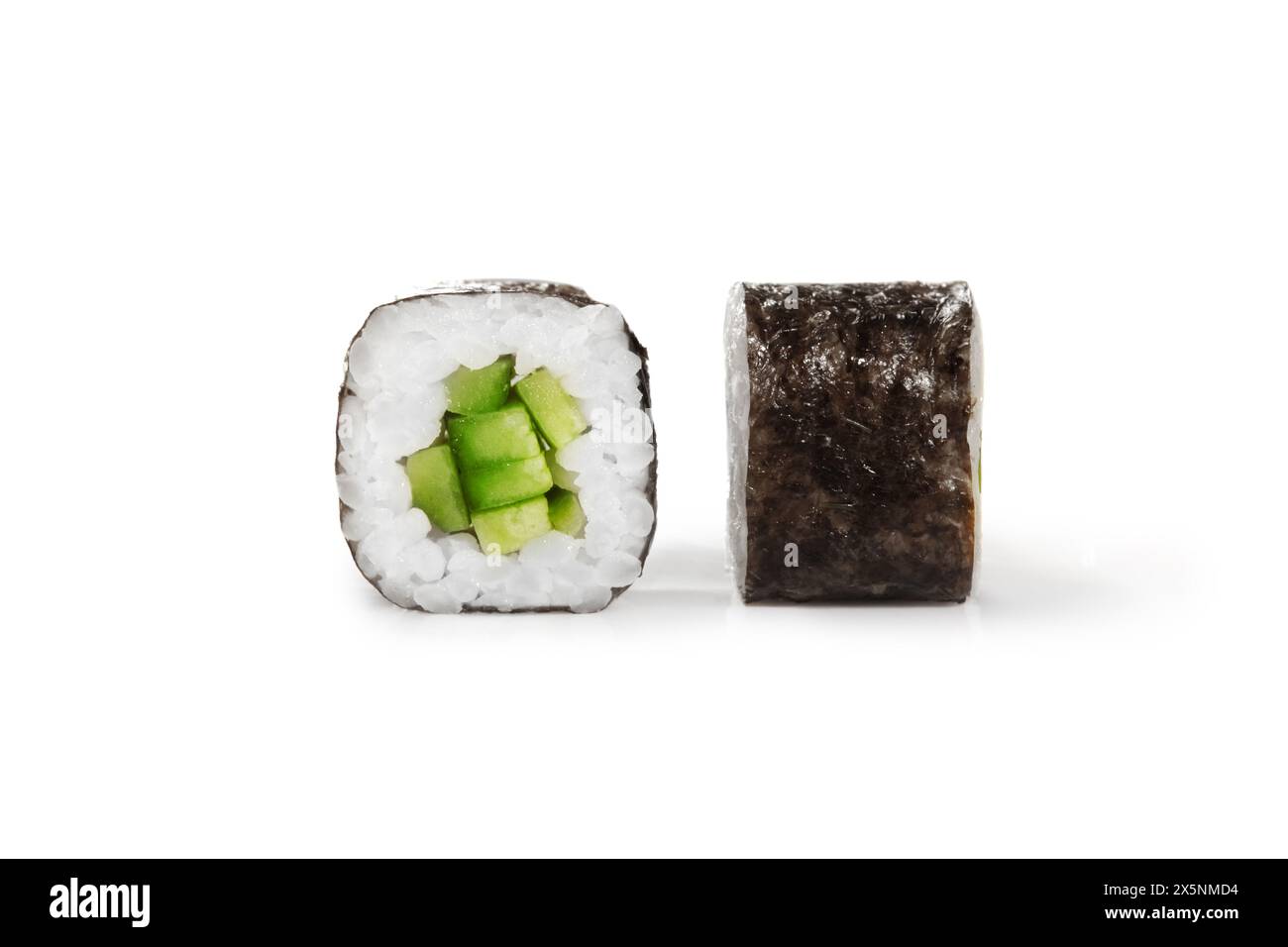 Detailed view of classic kappa maki sushi rolls with chopped fresh ...