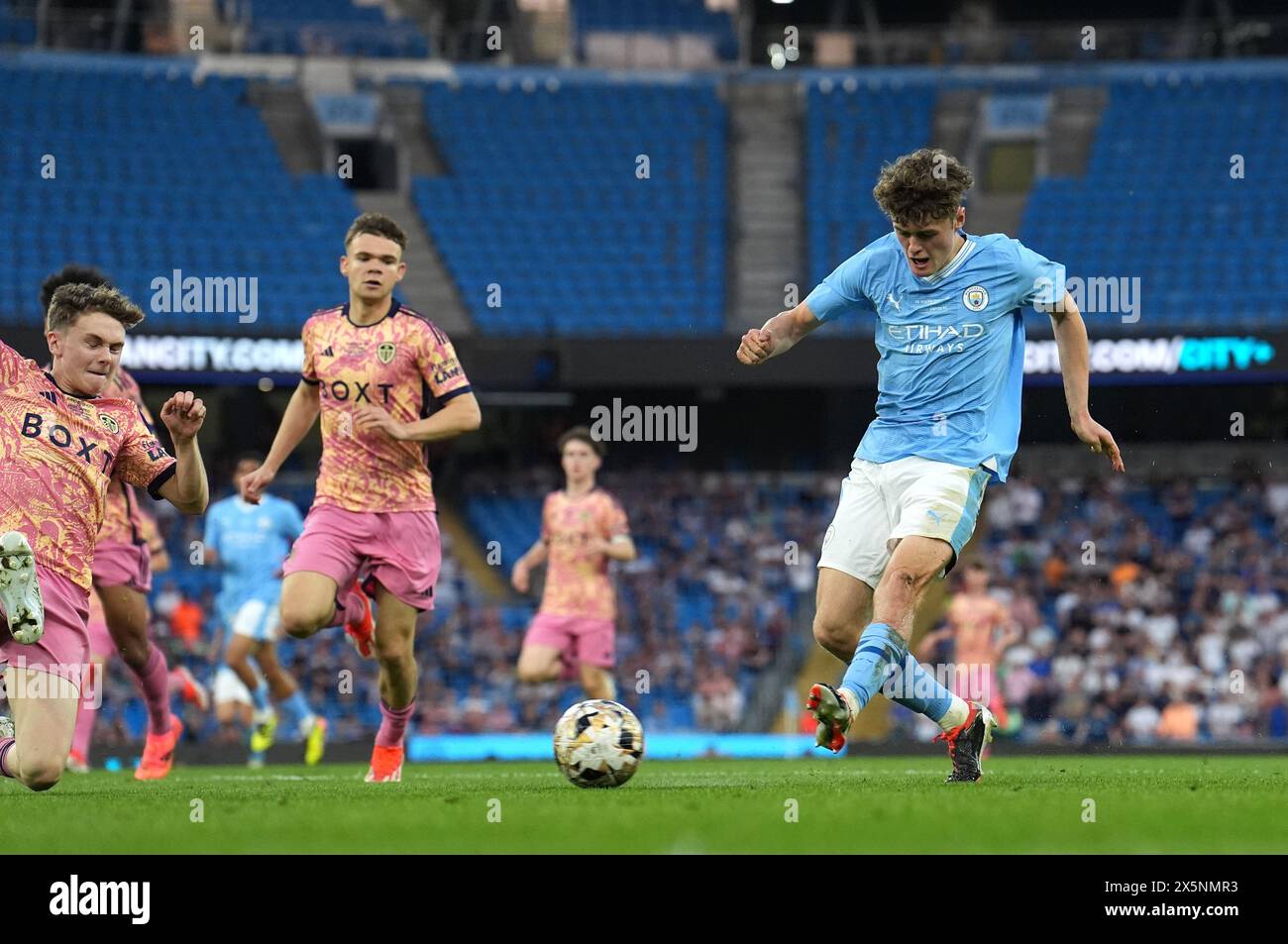 Manchester City's Matty Warhurst scores their side's fourth goal of the ...