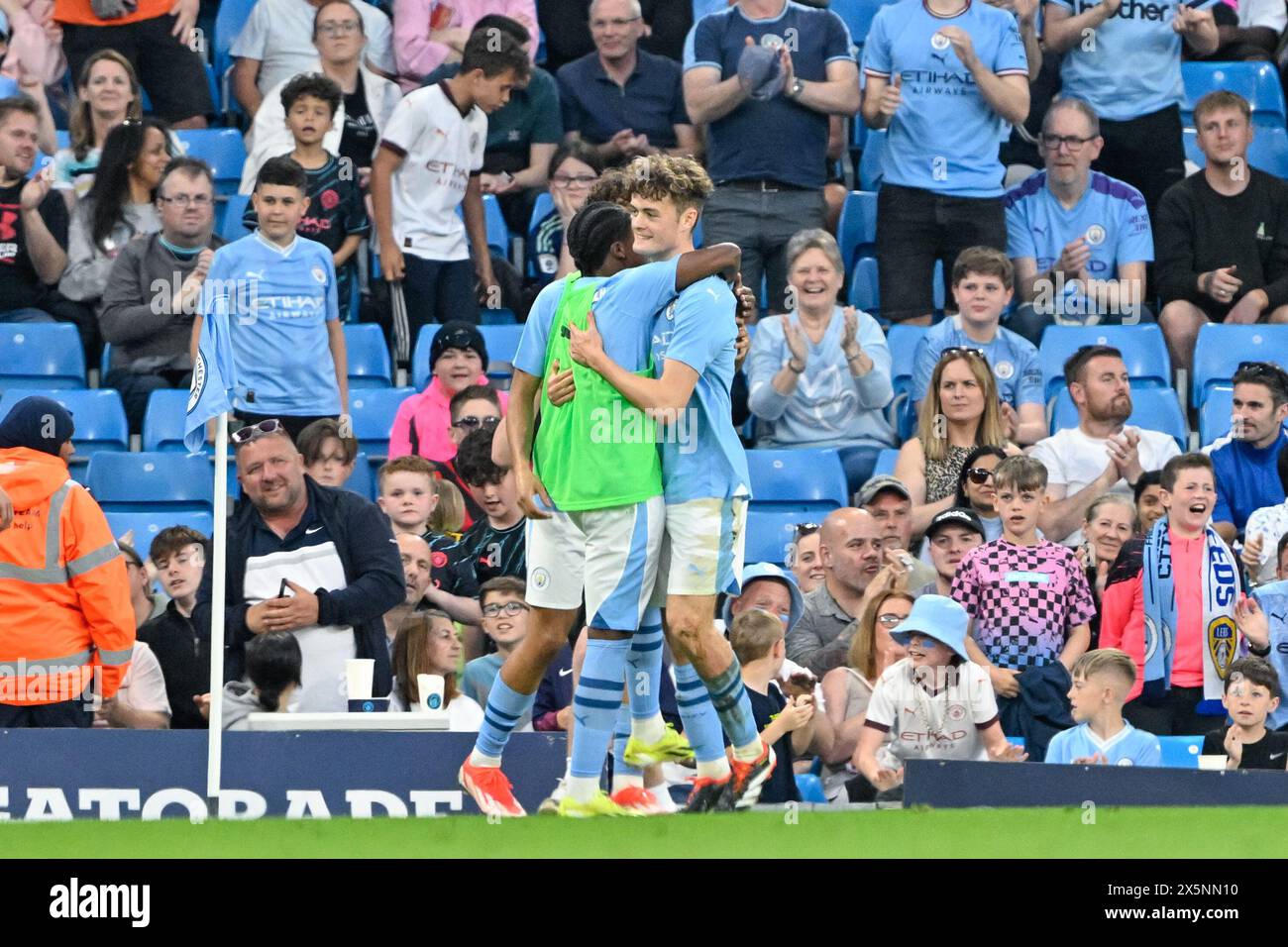 Matty Warhurst of Manchester City celebrates his goal to make it 4-0 ...