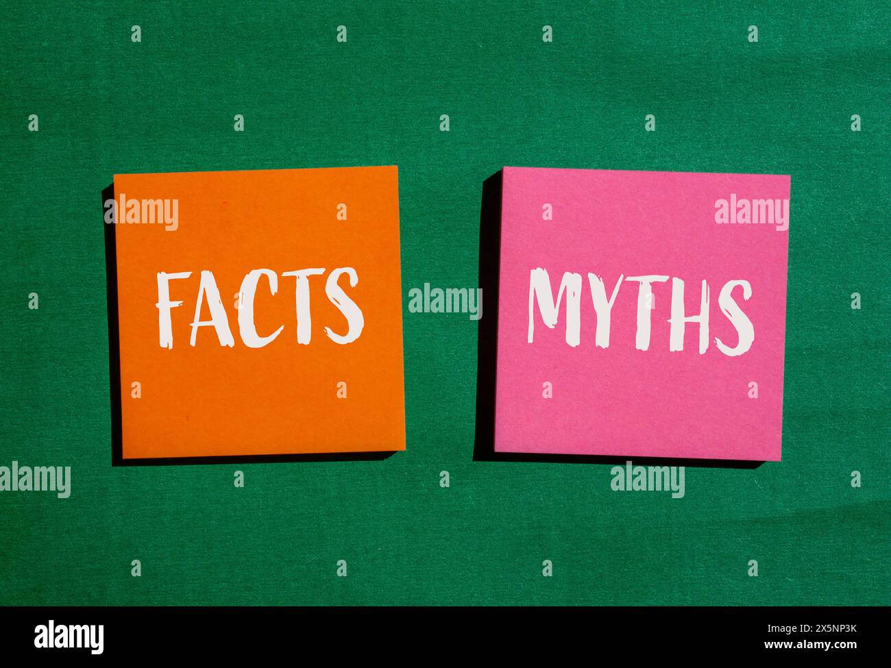 Facts and myths words written on colorful paper stickers with green ... Facts and myths words written on colorful paper stickers with green ...