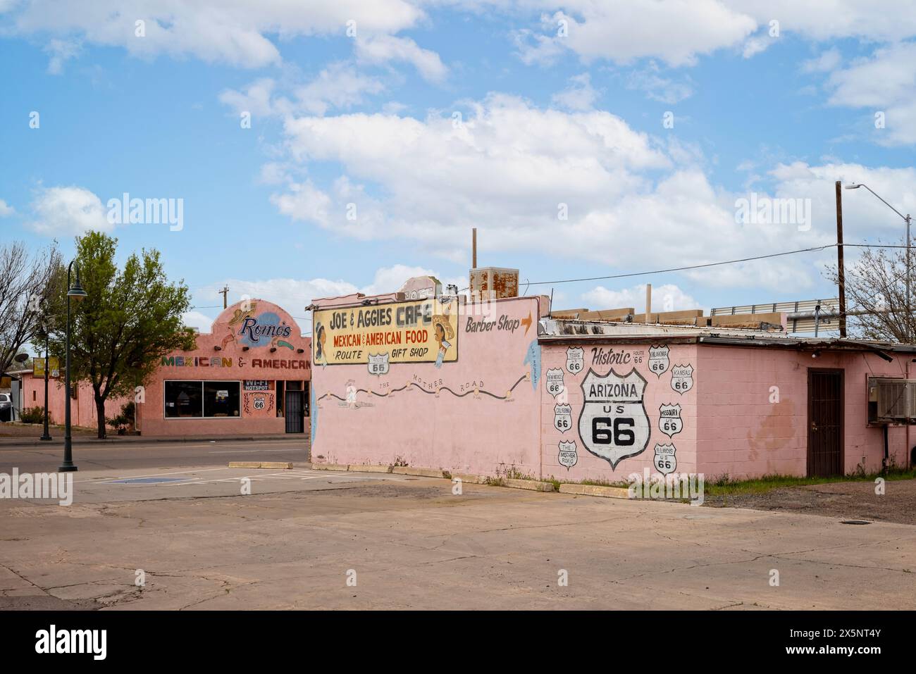 Route 66 sign on the wall of Joe & Aggies cafe in Holbrook, Arizona ...