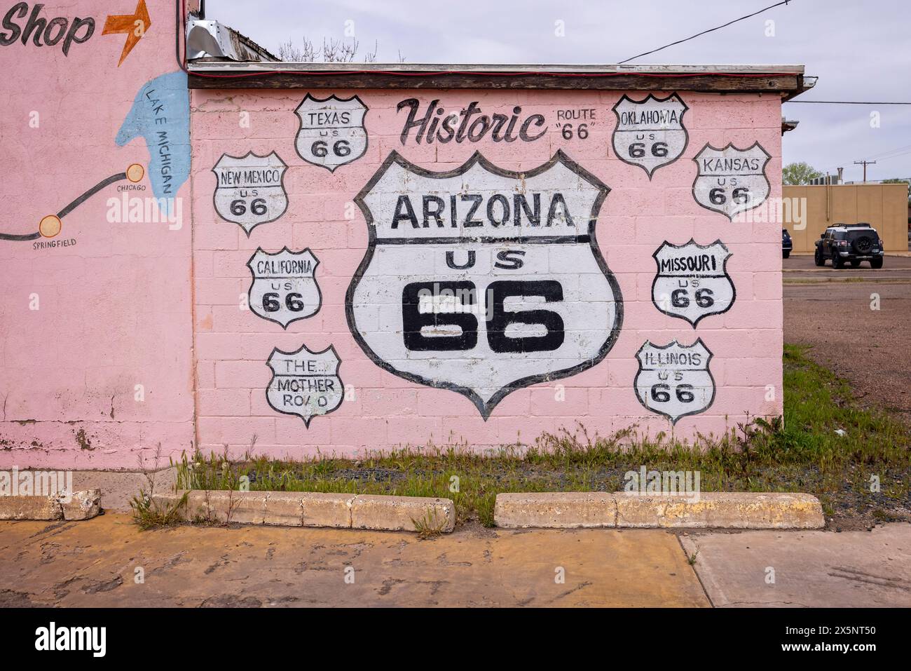Route 66 sign on the wall of Joe & Aggies cafe in Holbrook, Arizona ...