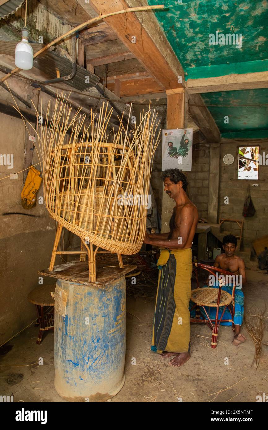 Warakapola, Sri Lanka. 10 february 2023. small rattan workshop-shop where they make furniture ...