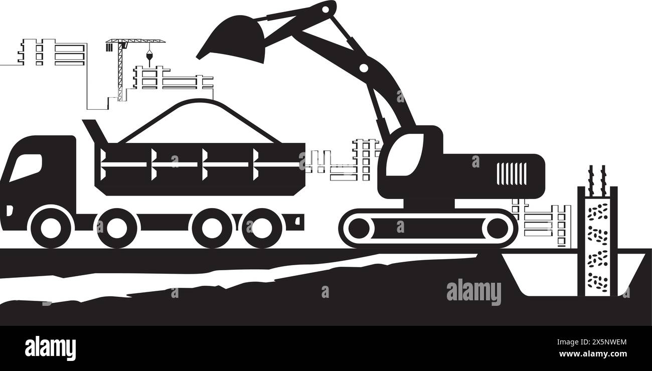 Excavator loading dump truck Stock Vector Images - Alamy