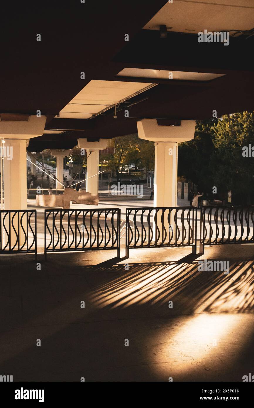 Madrid, Spain. 1 October 2023 Under a bridge Contrasting diagonal ...