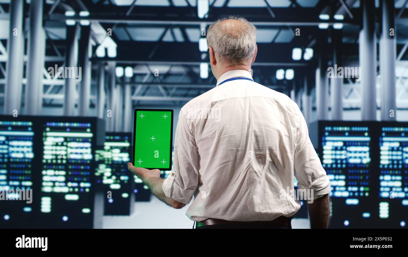 Tech savvy specialist expertly managing data while navigating through ...