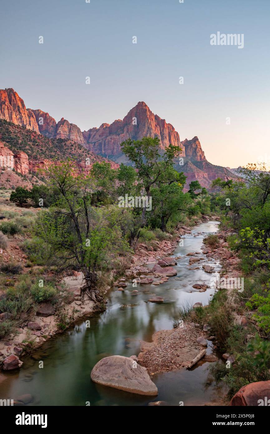 The Watchman and Virgin River in Zion National Park, Utah Stock Photo ...