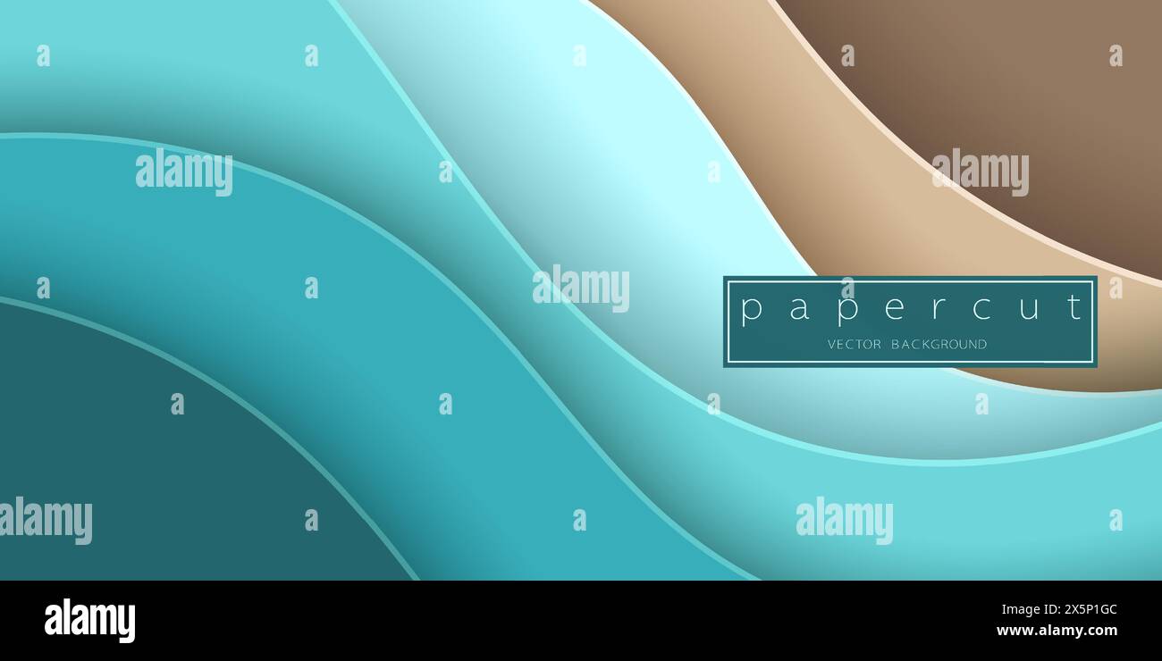 Paper cut turquoise water waves and sand beach background. Cutout ...