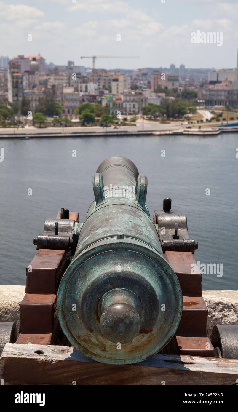 Spanish colonial period bronze cannons overlooking Havana from Morro ...