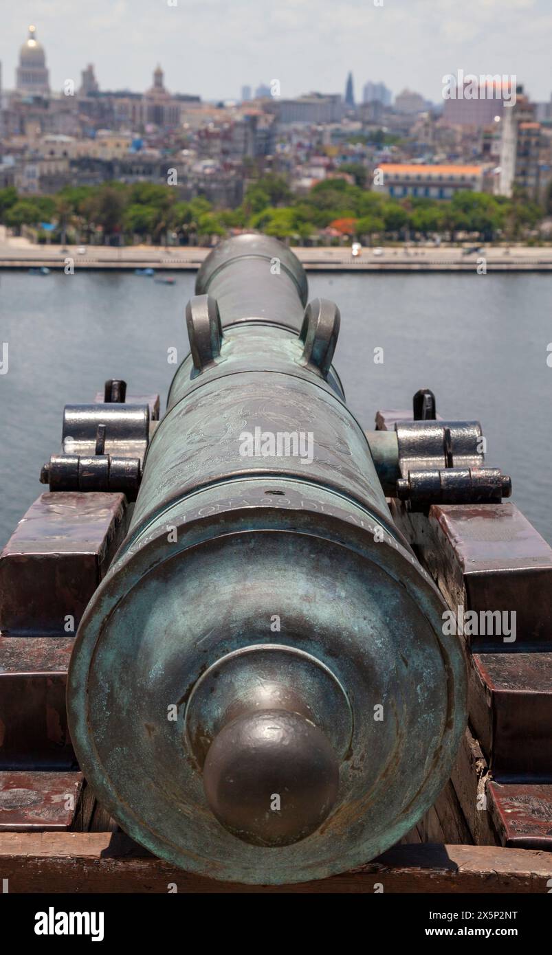 Spanish colonial period bronze cannons overlooking Havana from Morro ...