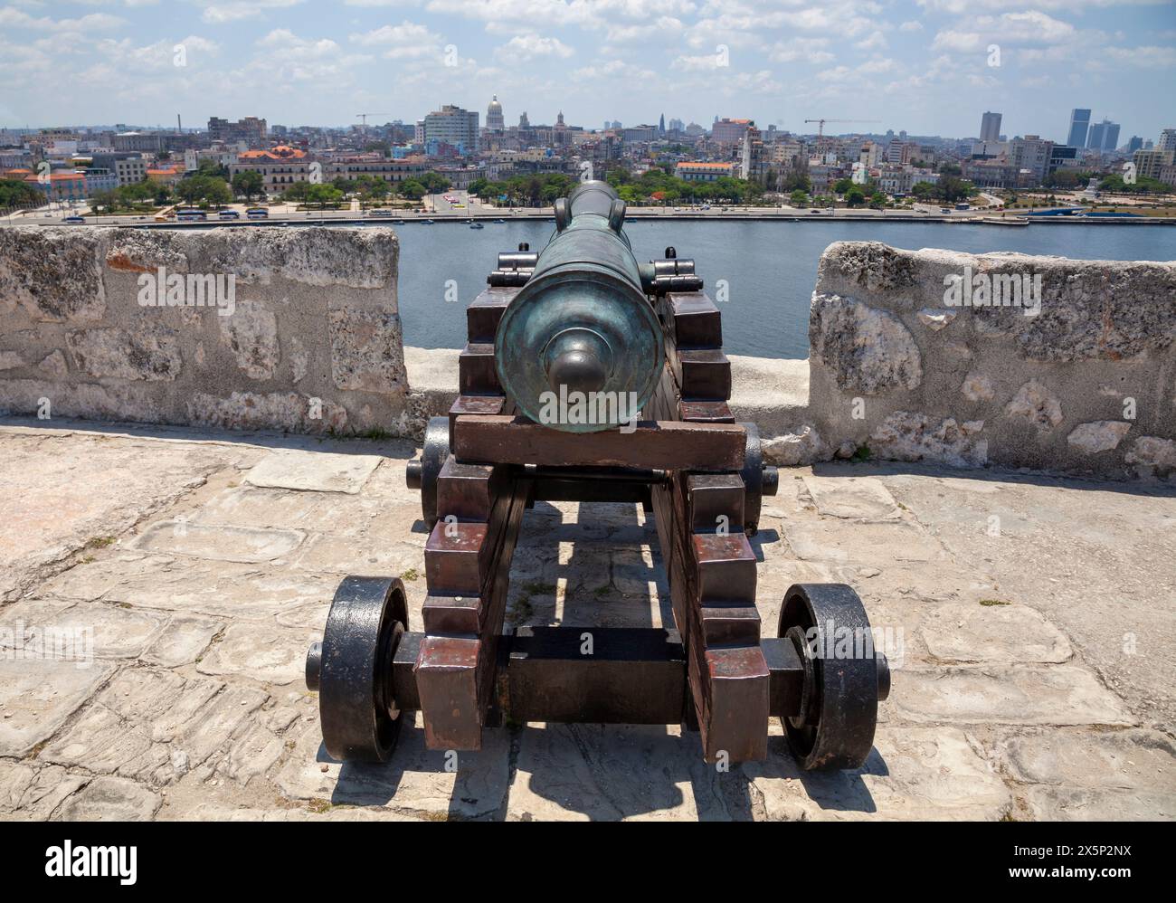 Spanish colonial period bronze cannons overlooking Havana from Morro ...