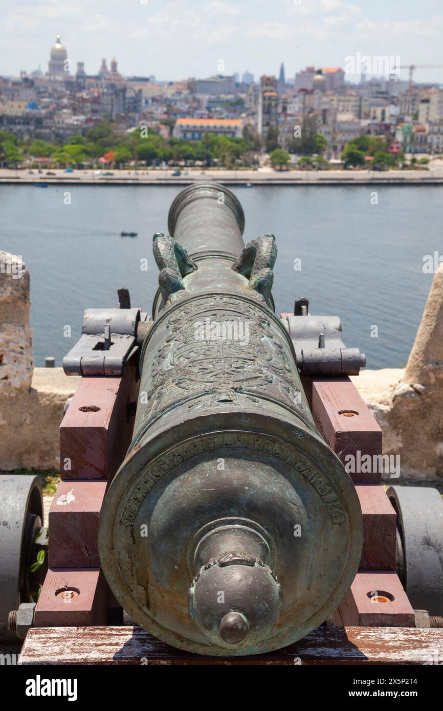 Spanish colonial period bronze cannons overlooking Havana from Morro ...