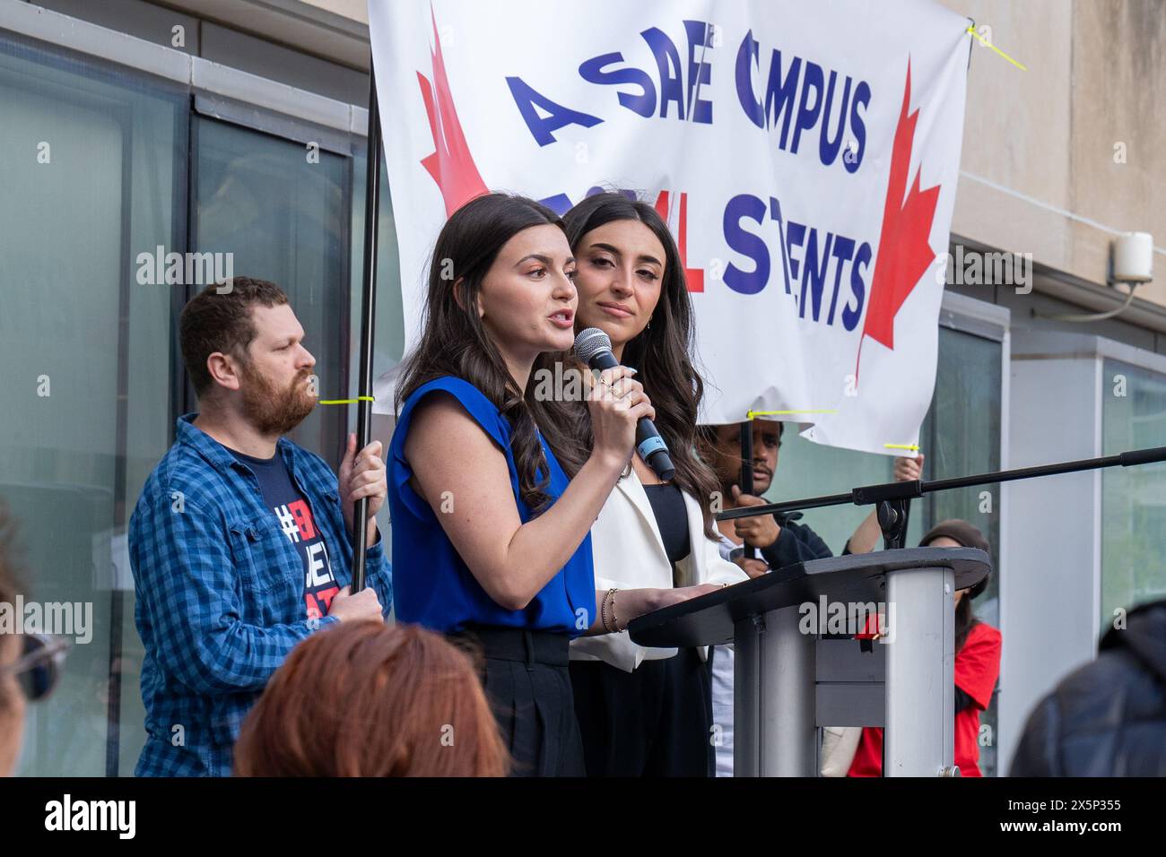 Students Eden Marco and Kayla Saul speak during the rally against hate ...