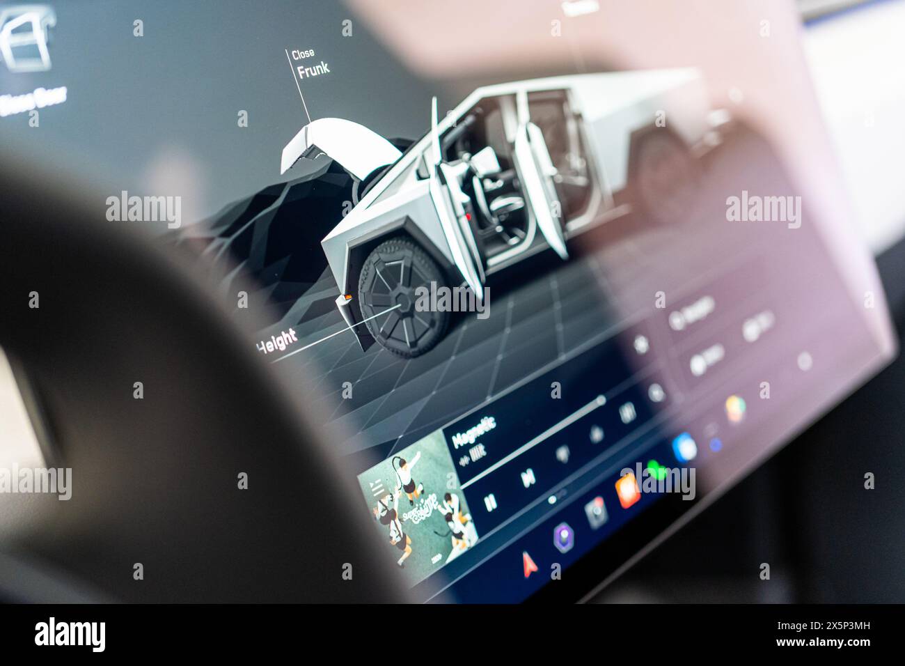 Interior view of a Tesla Cybertruck with touchscreen display Stock ...