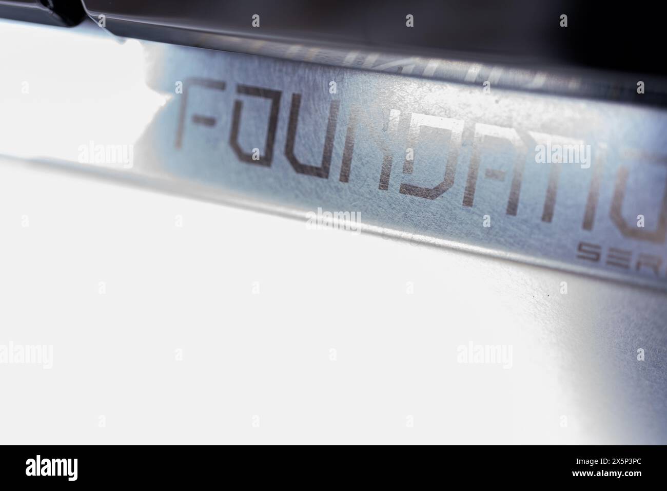 Close-up View of the Foundation Inscription on a Tesla Cybertruck Stock ...