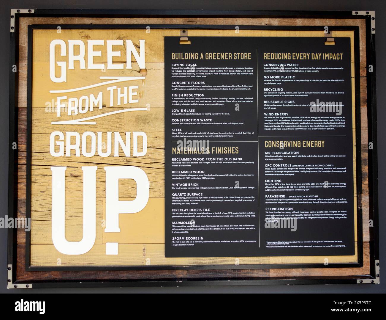 Grocery store plaque building materials recycled environmentally ...