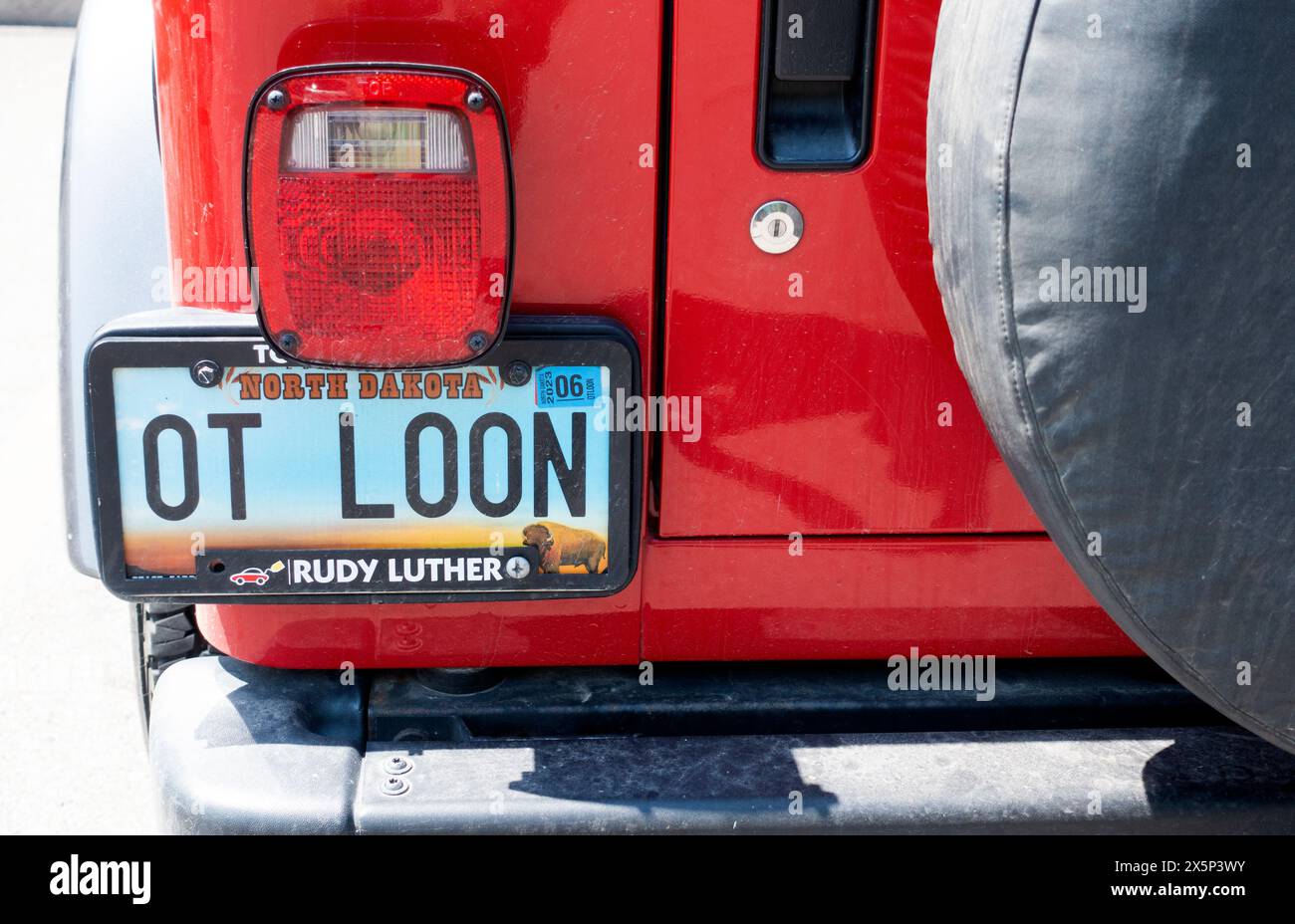 Red truck with loon license plate. Battle Lake Minnesota MN USA Stock ...