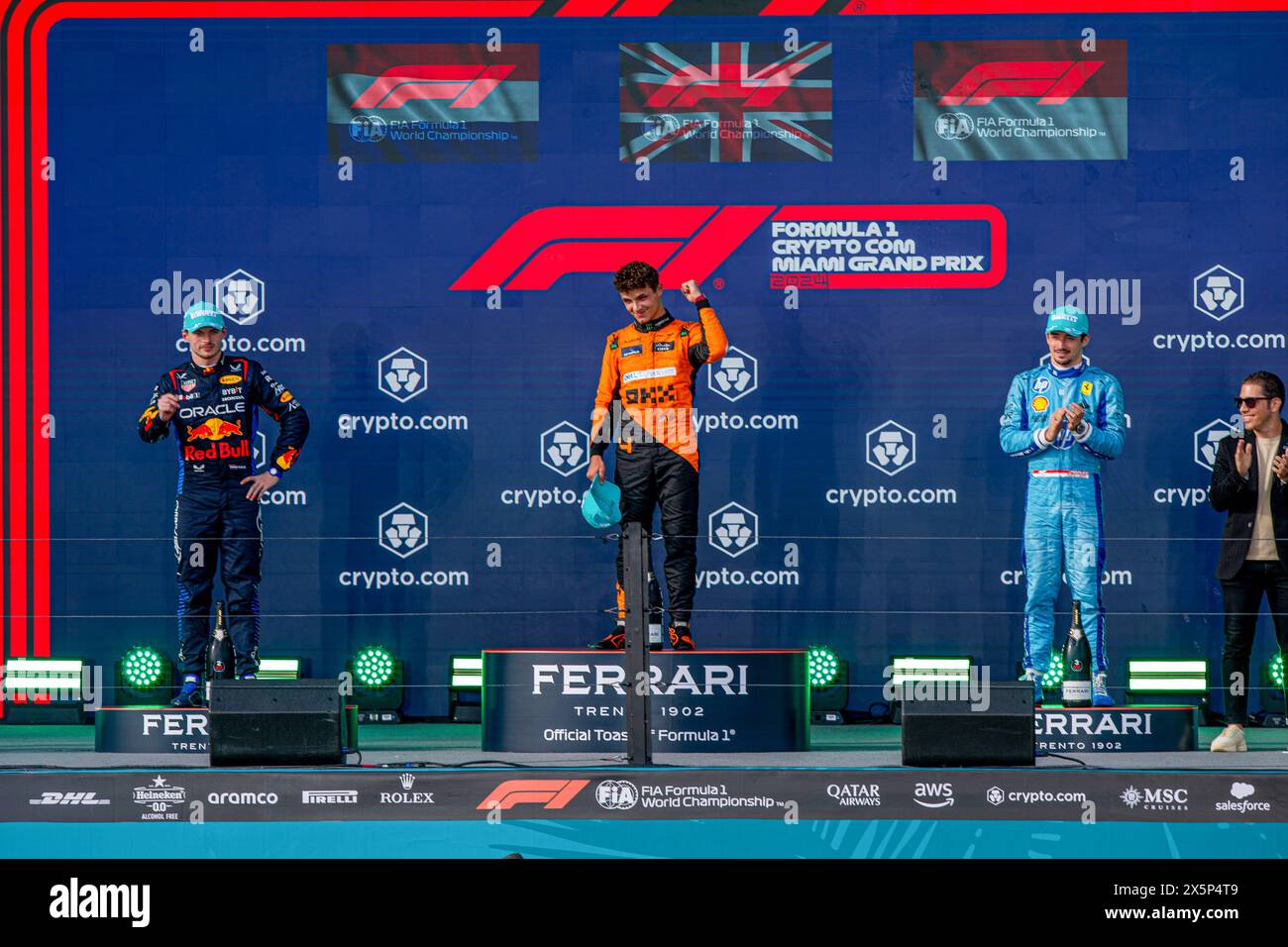 Podio Lando Norris (GBR) McLaren MCL38 - Mercedes Max Verstappen (NED ...