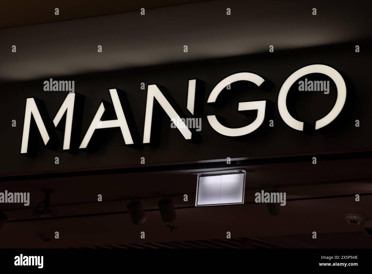 In this photo the Mango logo is seen on a shop window on a high street ...