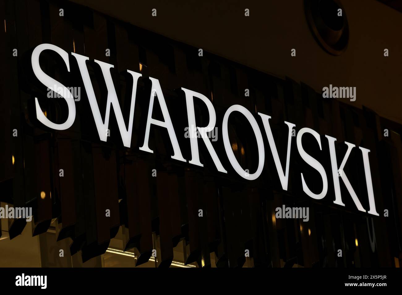 In this photo the Swarovski logo is seen on a shop window on a high ...