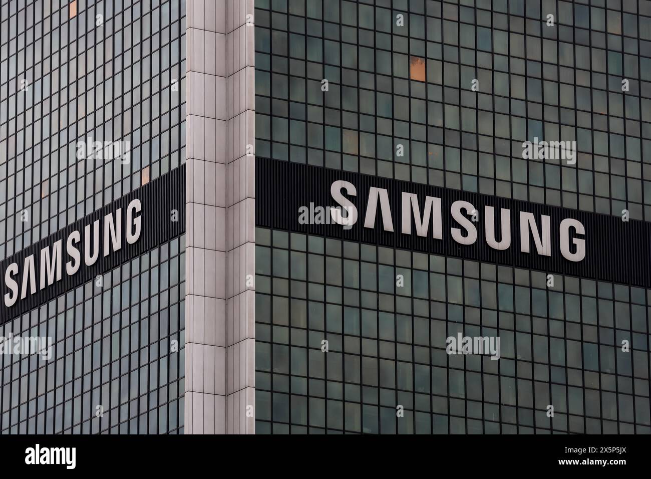 In this photo the Samsung logo is seen on a shop window on a high ...