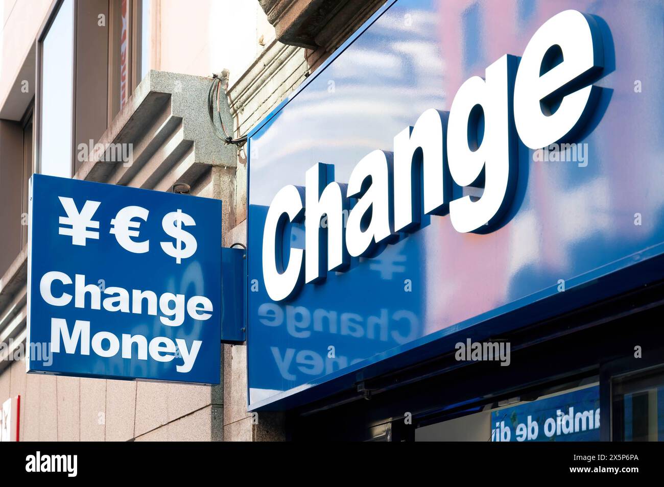 A sign from a currency exchange business displays the words 'Change ...