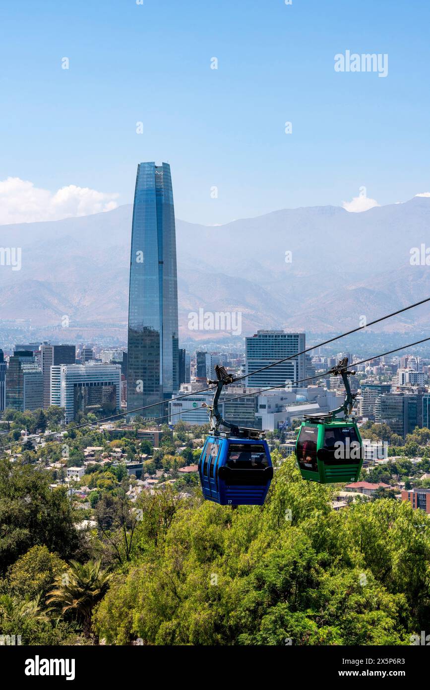 The Cable Car With City Views, Cerro San Cristobal, Santiago, Chile ...