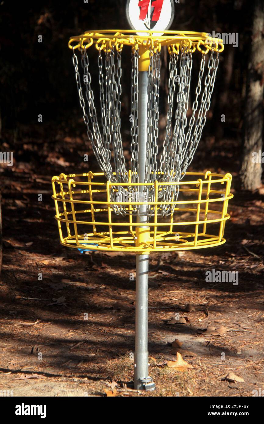 A basket for a disc (frisbee) golf in a park in the U.S.A Stock Photo ...