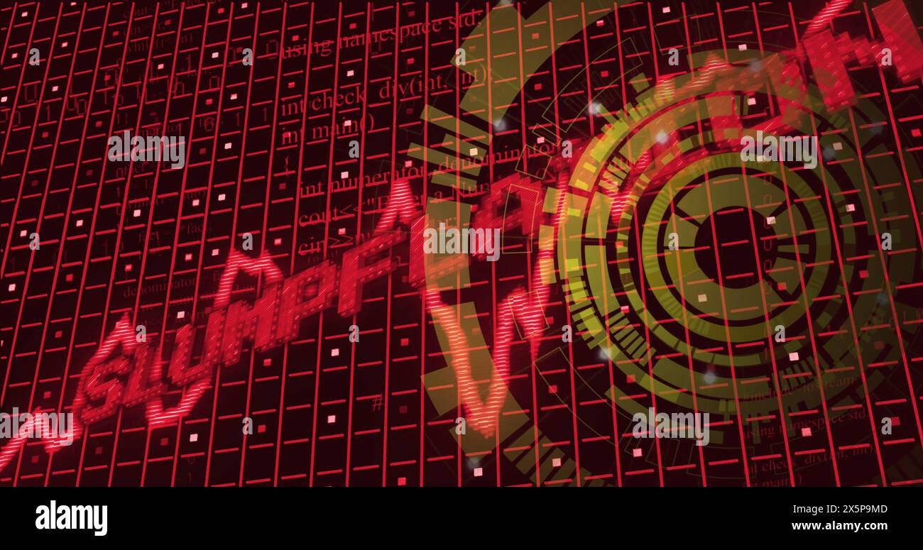 Image of red slumpflation text, graph and grid with scanner processing on black background Stock ...