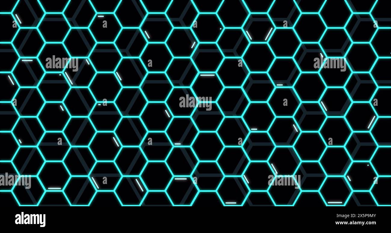 Hexagonal patterns in blue and black background dominating Stock Photo - Alamy