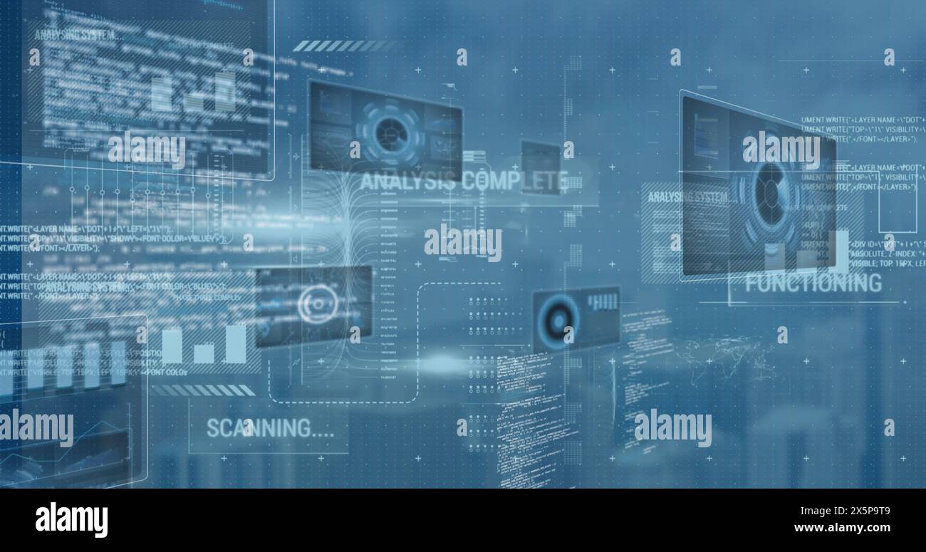 Image of data processing over blue background Stock Photo - Alamy