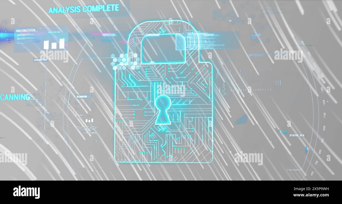Image of padlock icon and network of connections over data processing Stock Photo - Alamy