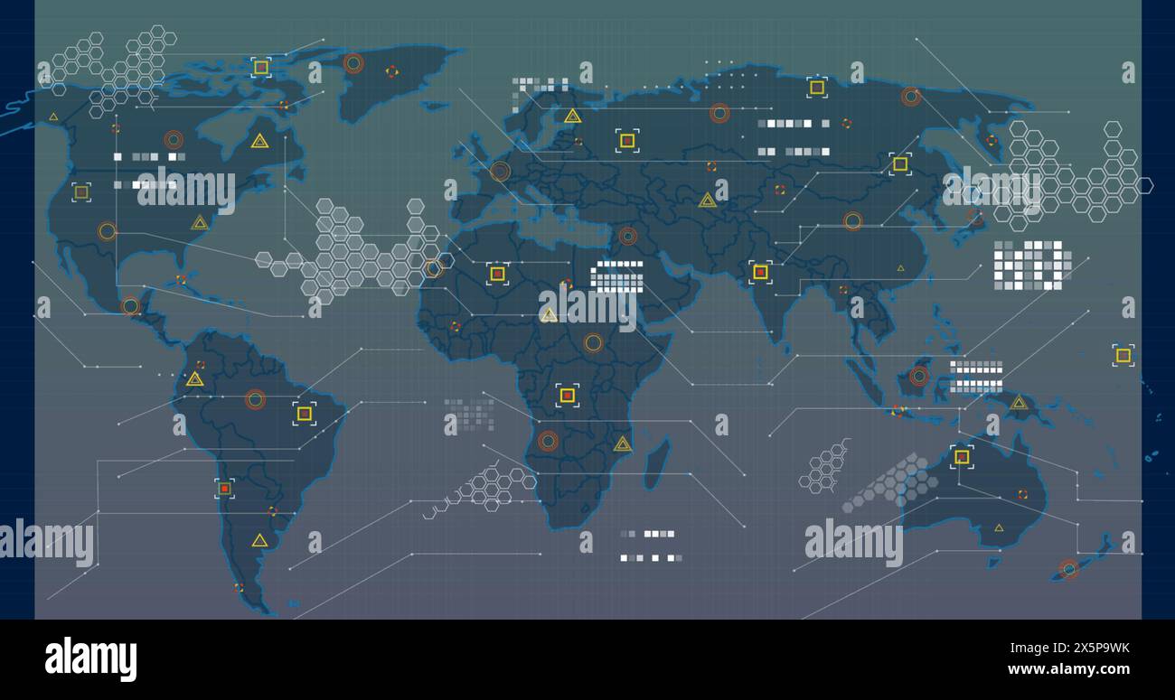 World map animation over data hi-res stock photography and images - Alamy