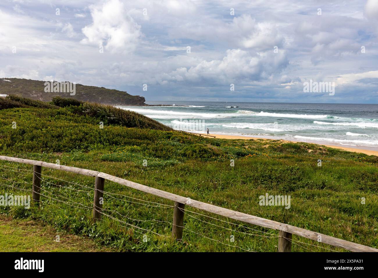 Curl Curl beach on the east coast of Sydney Australia with grass verge ...
