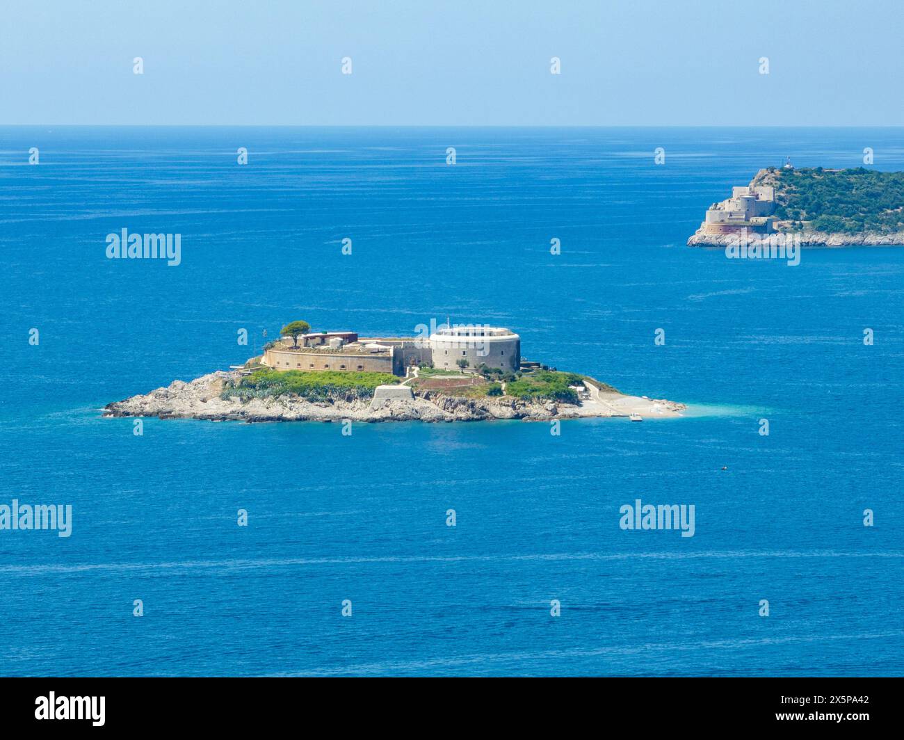 Aerial view of Mamula island fort, Boka Kotorska bay of Adriatic sea ...