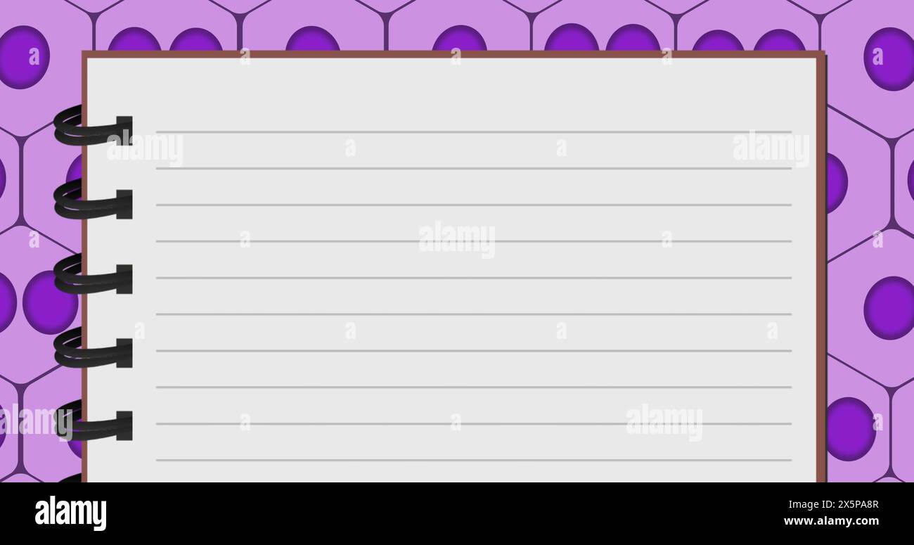 Image of notebook over shapes on purple background Stock Photo - Alamy