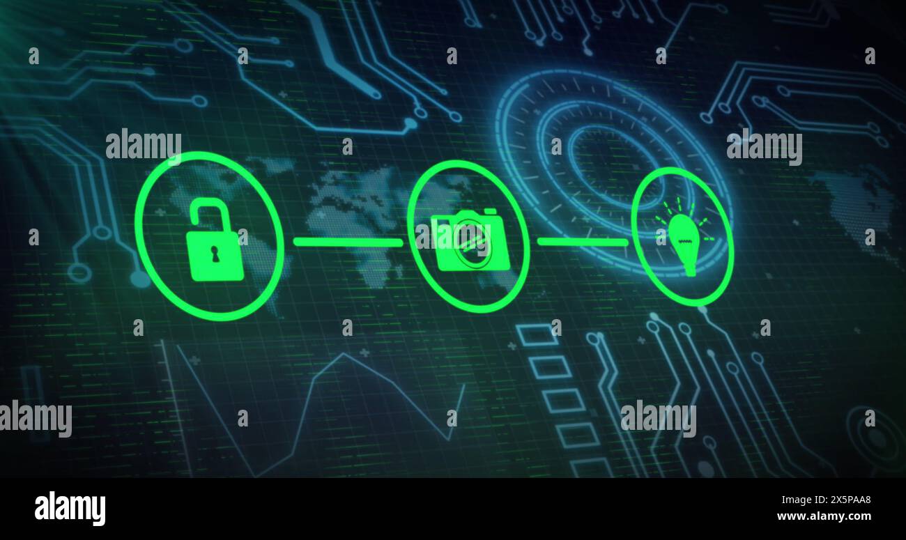 Animation digital icons on world hi-res stock photography and images - Alamy