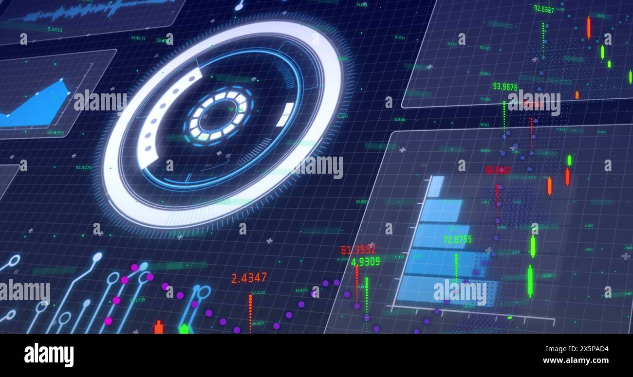 Image of graphs, processing circle and data on digital screen Stock ...