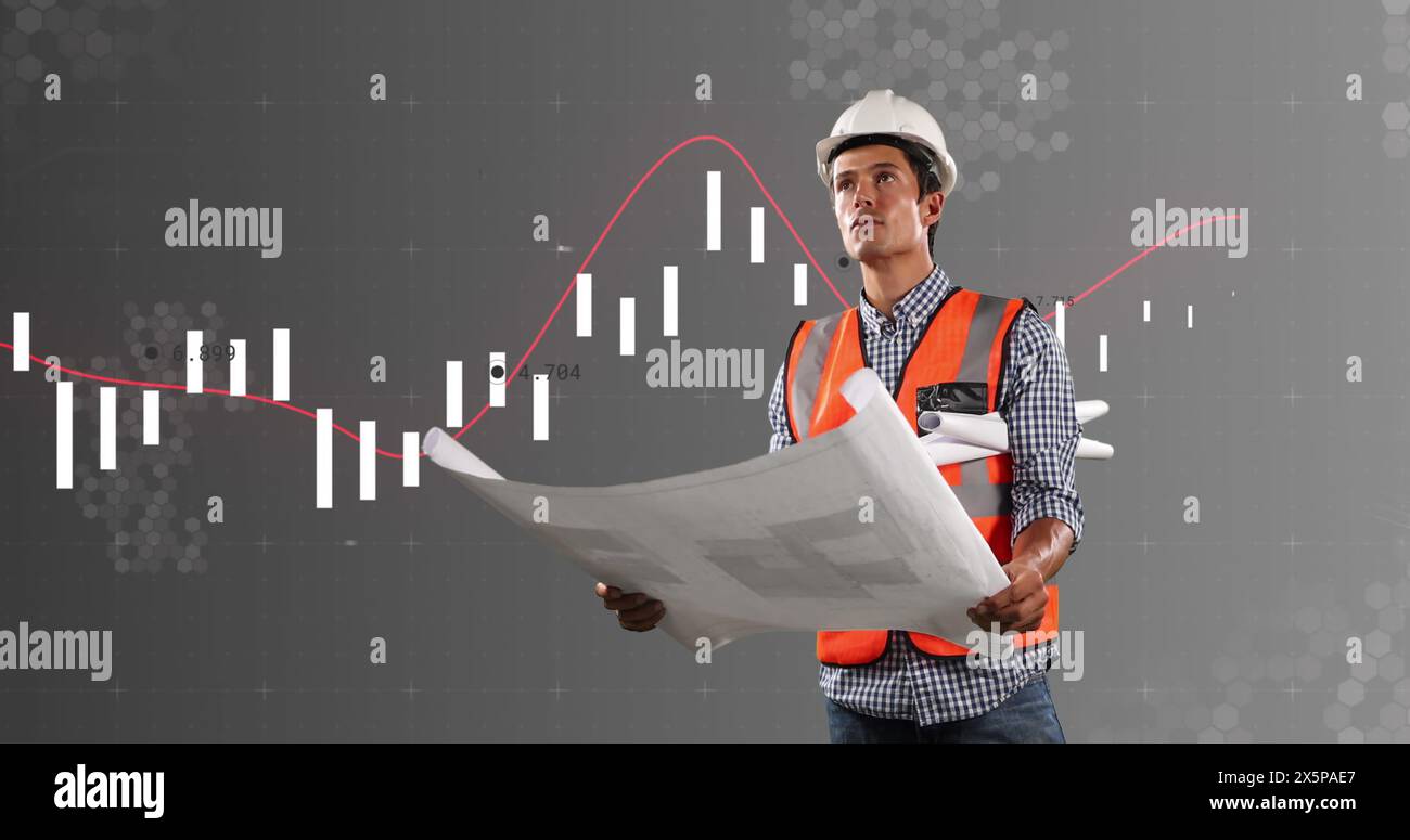 Image of diverse financial data and graphs over over caucasian male ...