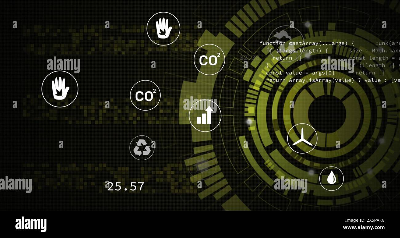 Image of eco icons, scope and data processing Stock Photo - Alamy