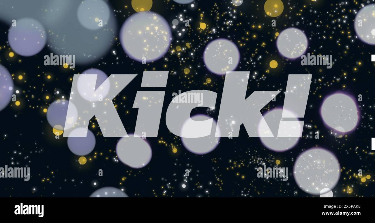 Image of kick text with exclamation over lines and lens flares against ...