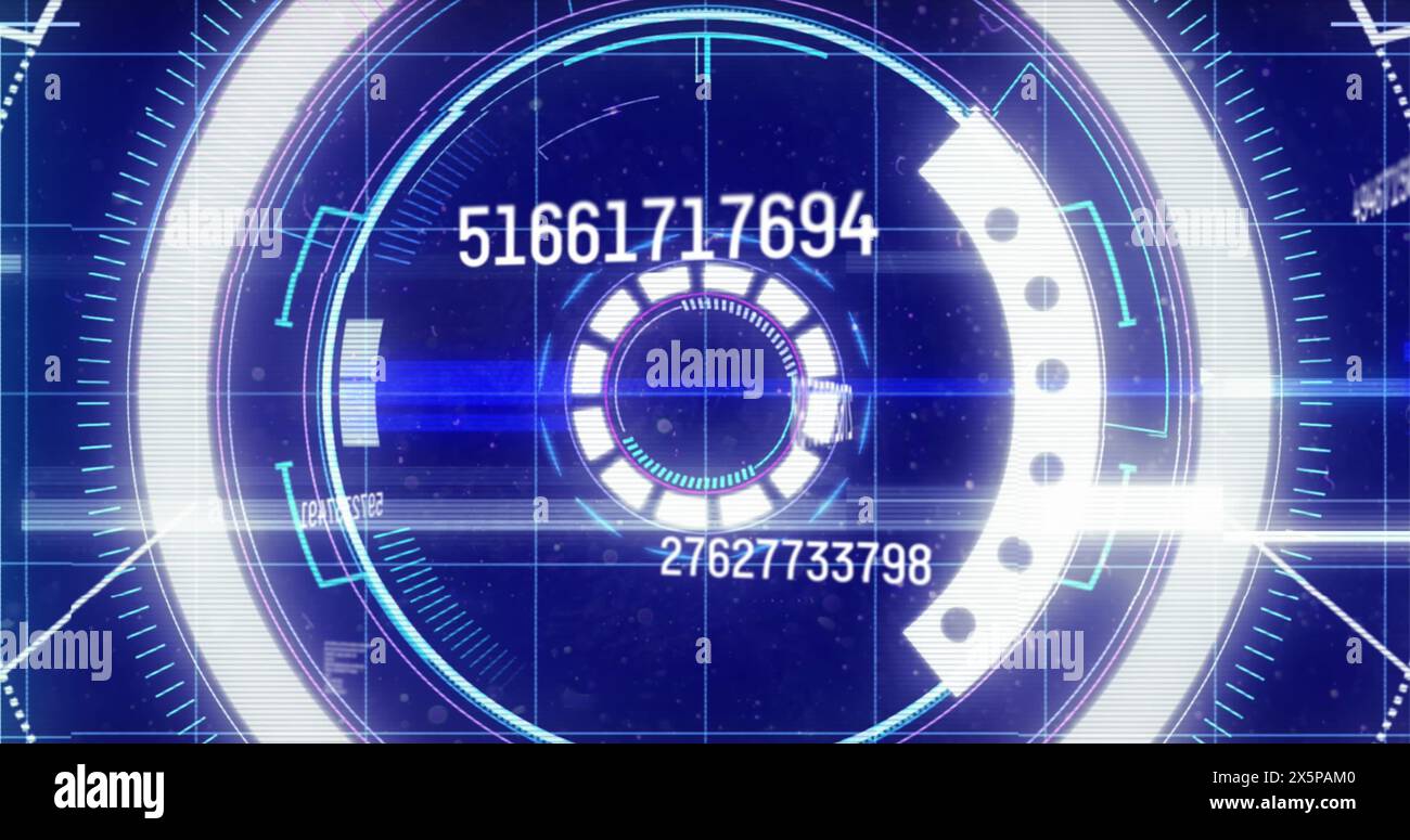 Image of changing numbers and data processing over round scanner ...