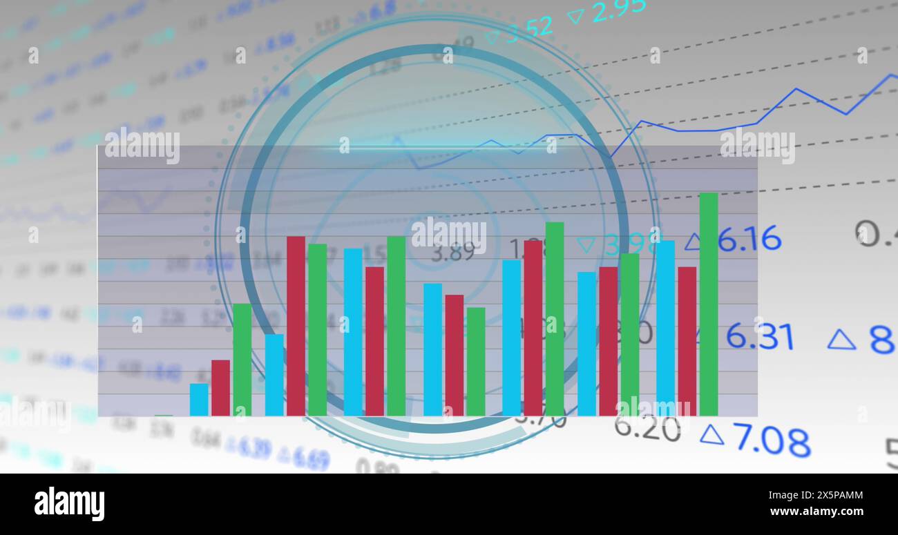 Image of search icon, scope and financial data processing Stock Photo ...